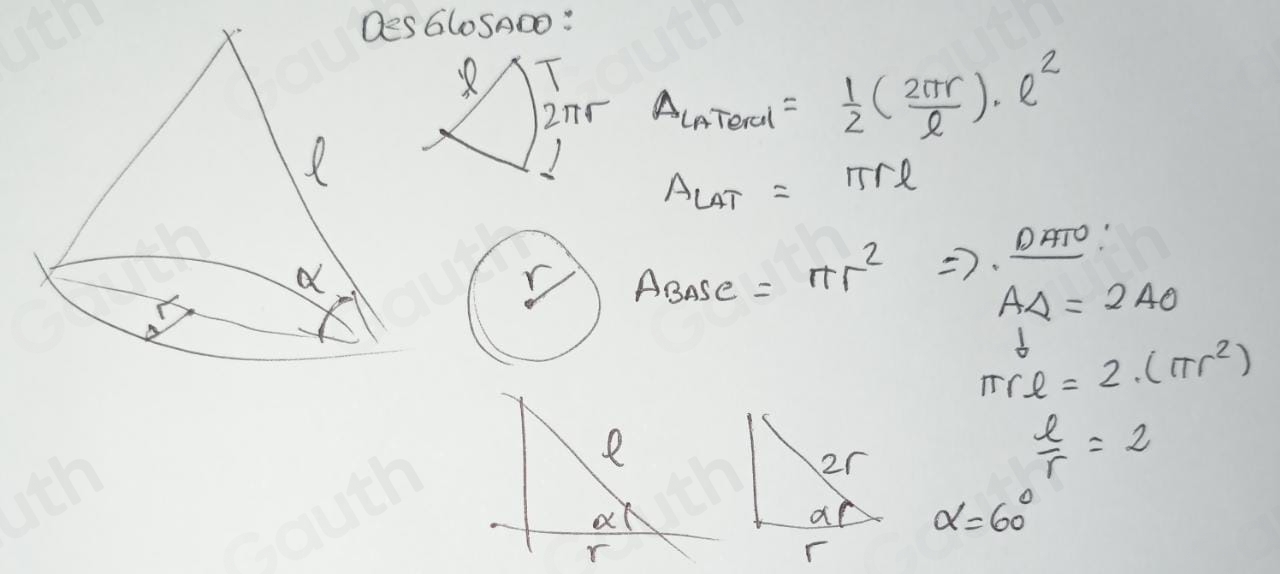 Resuelto:En el cono circular recto mostrado, calcular α, si el área de ...