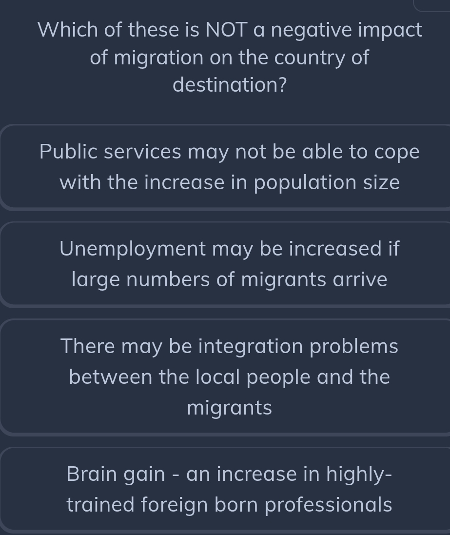 Solved: Which of these is NOT a negative impact of migration on the ...