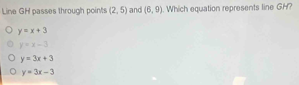 Solved: Line GH passes through points (2,5) and (6,9). Which equation ...