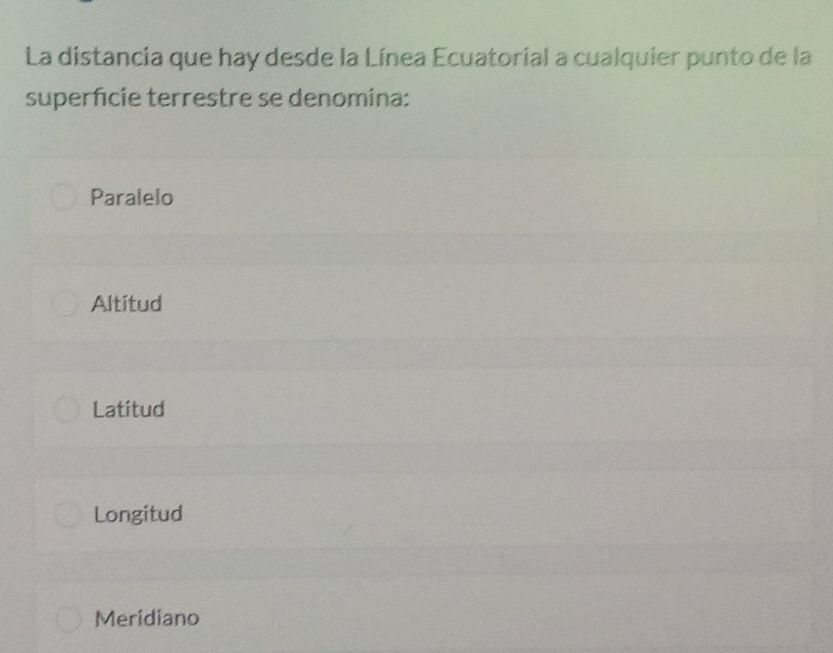 Resuelto:La distancia que hay desde la Línea Ecuatorial a cualquier ...