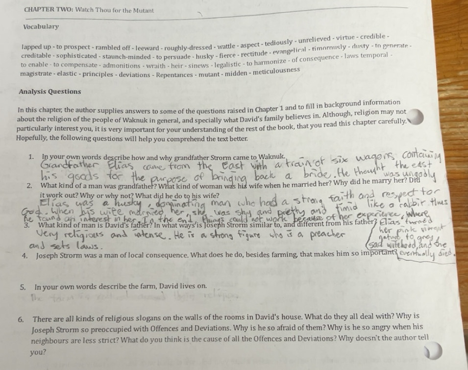 Solved: CHAPTER TWO: Watch Thou for the Mutant Vocabulary lapped up ...