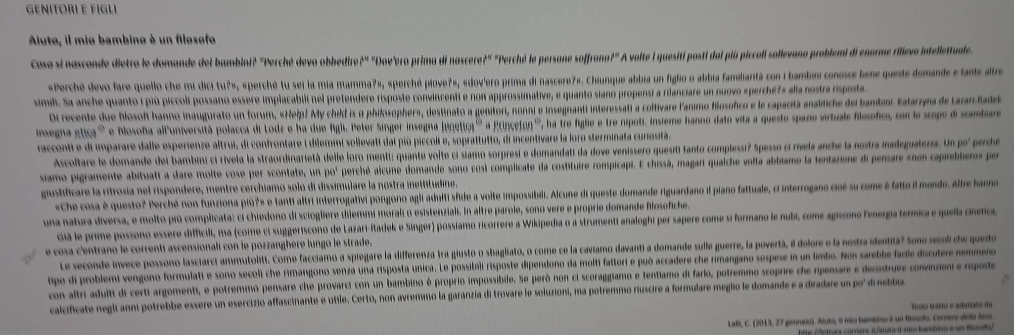 Risolto:GENITORI E FIGLI Aiute, il mie bambine è un filesefe Cosa si ...