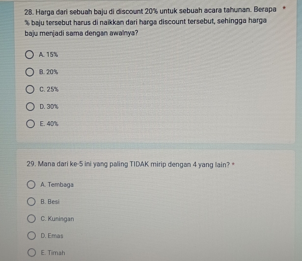 Telah dijawab:Harga dari sebuah baju di discount 20% untuk sebuah acara ...