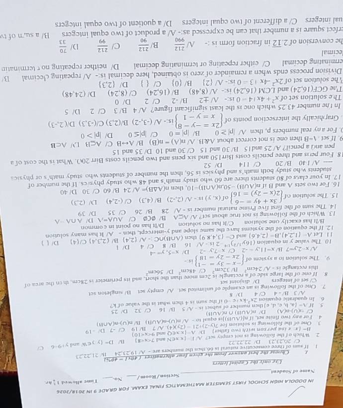 Gelöst:IN DODOLA HIGH SCHOOL FIRST SEMISTER MATHEMATICS FINAL EXAM. FOR ...