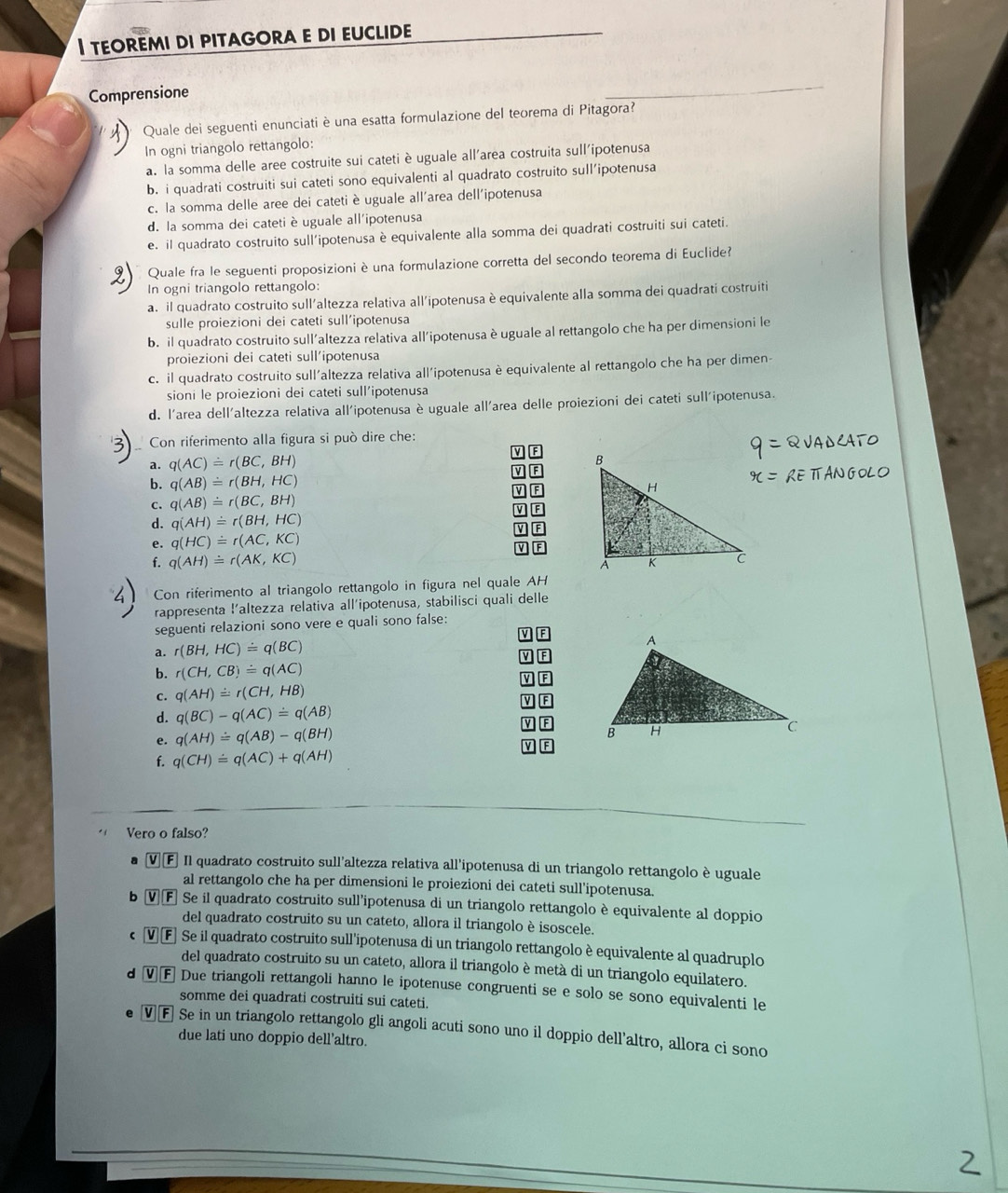Risolto:teoremi di pitagora e di euclide Comprensione Quale dei ...