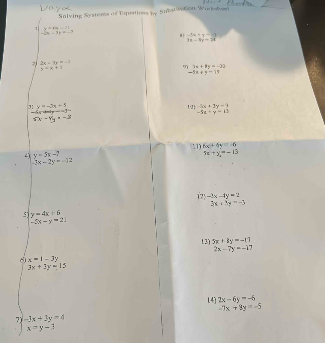 Solved: Solving Systems of Equations by Substitution Worksheet 1 ...