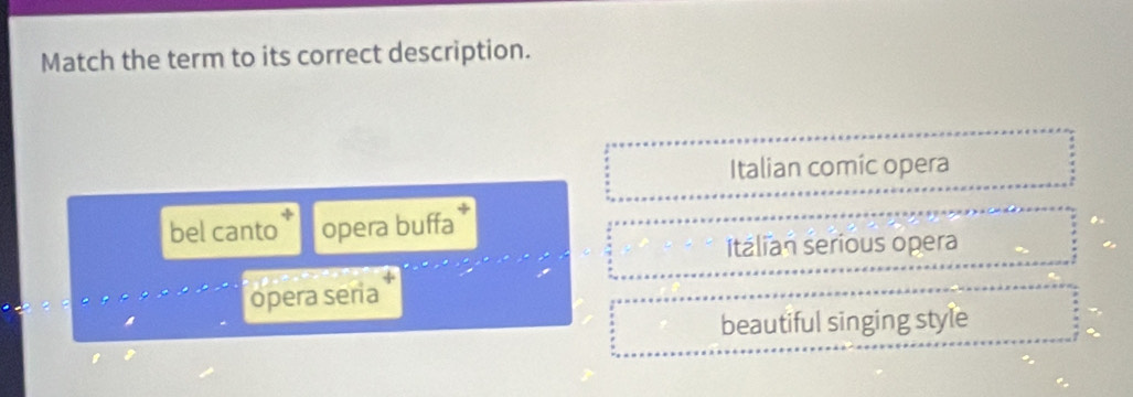 Solved: Match the term to its correct description. Italian comic opera ...