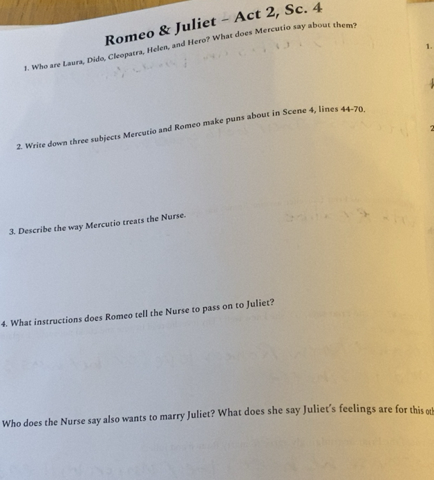 Solved: Romeo & Juliet - Act 2, Sc. 4 1. 1. Who are Laura, Dido ...