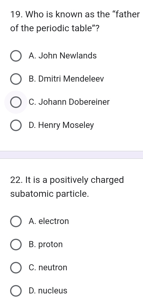 Solved: Who is known as the “father of the periodic table”? A. John ...