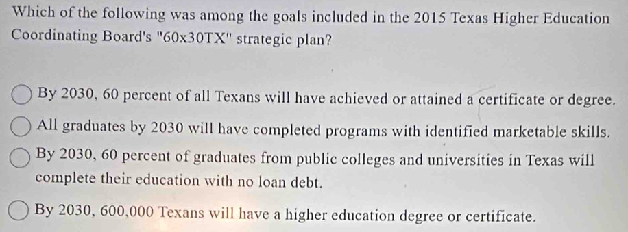 Solved: Which of the following was among the goals included in the 2015 ...