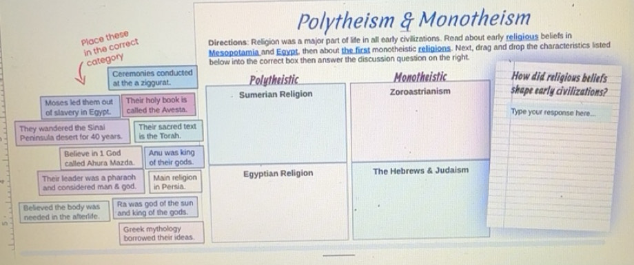 Solved: Polytheism & Monotheism Place these in the correct Directions ...