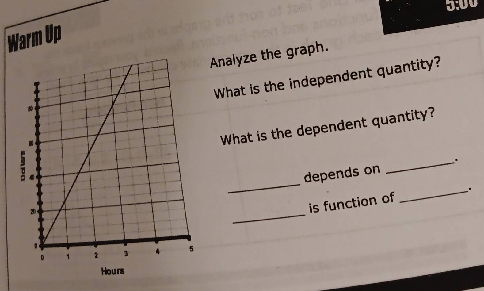 Solved: 5:00 Warm Up Analyze the graph. What is the independent ...
