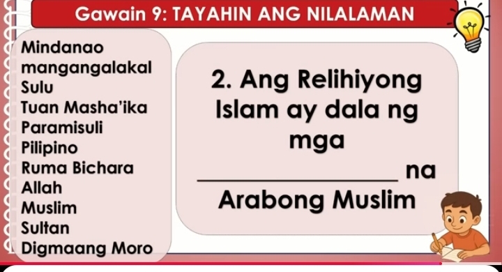 Solved: Gawain 9: TAYAHIN ANG NILALAMAN Mindanao mangangalakal Sulu 2 ...