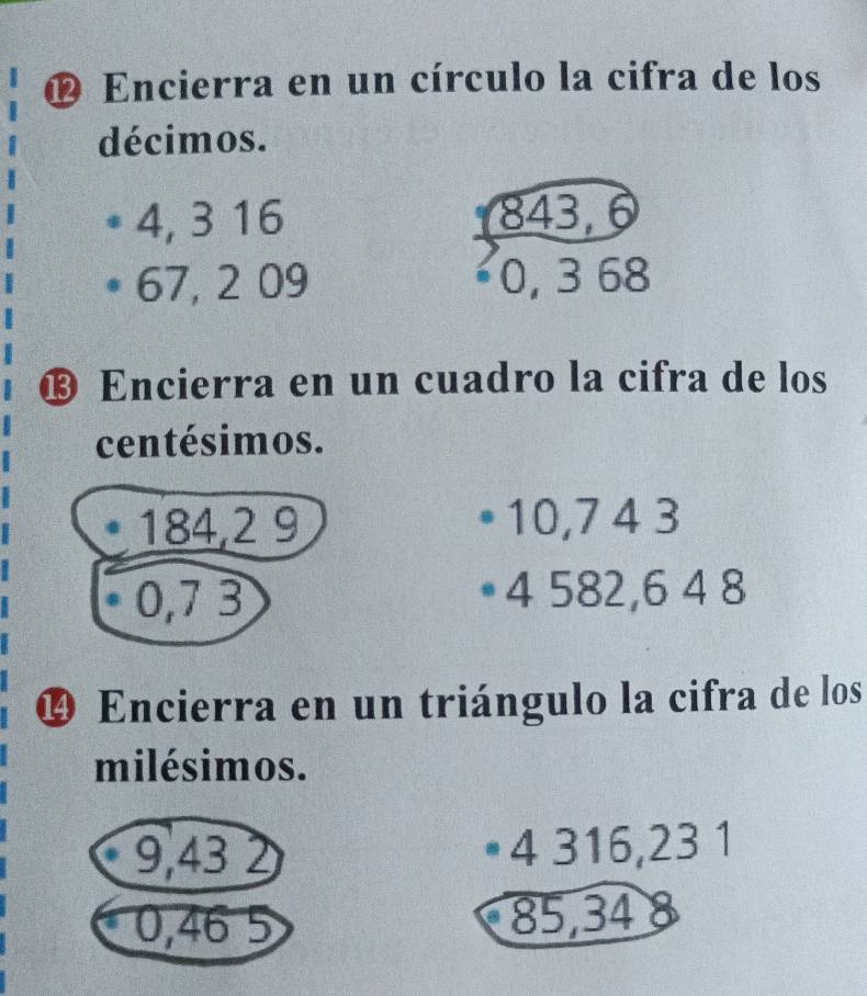 Resuelto:® Encierra en un círculo la cifra de los décimos. 4, 3 16 A 04 ...
