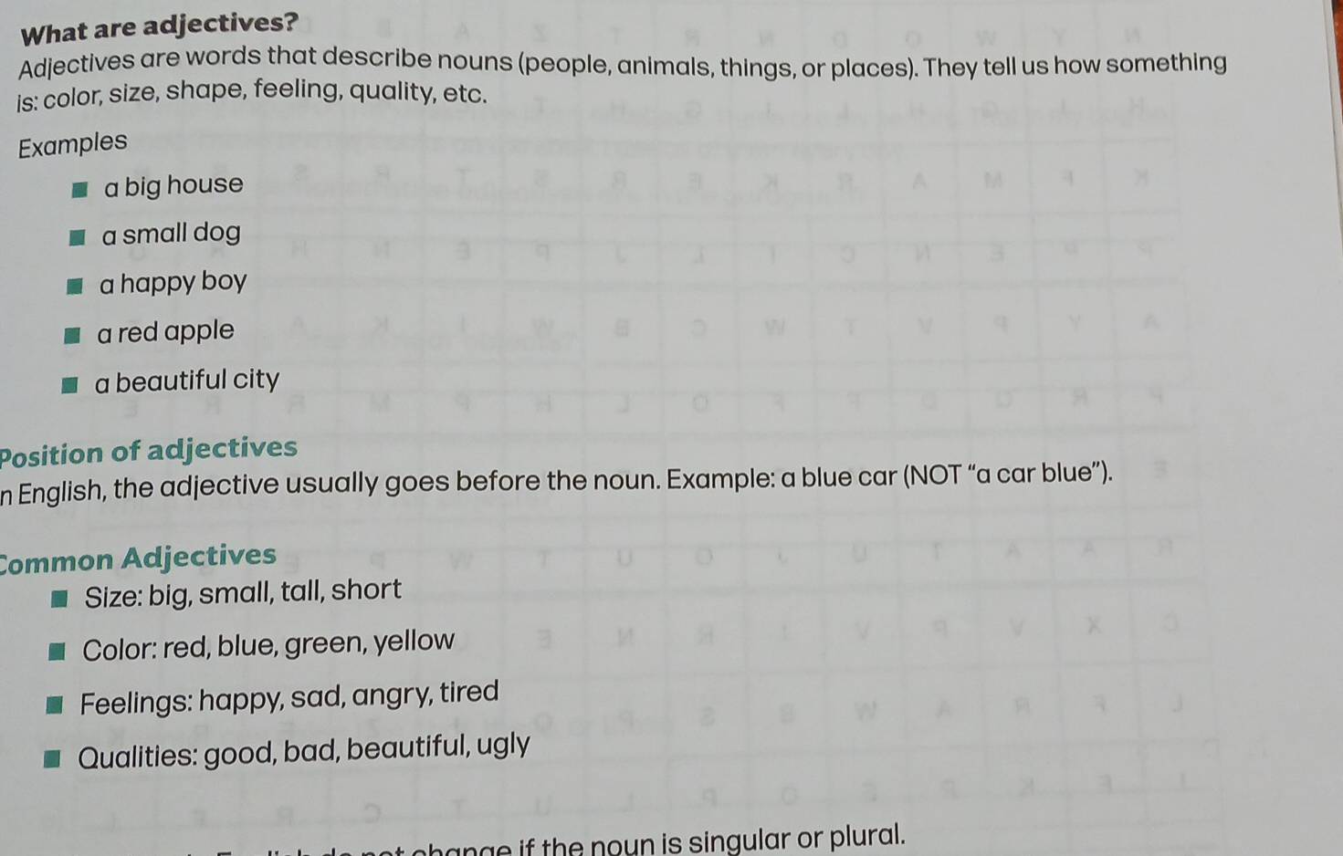 Resuelto:What are adjectives? Adjectives are words that describe nouns ...