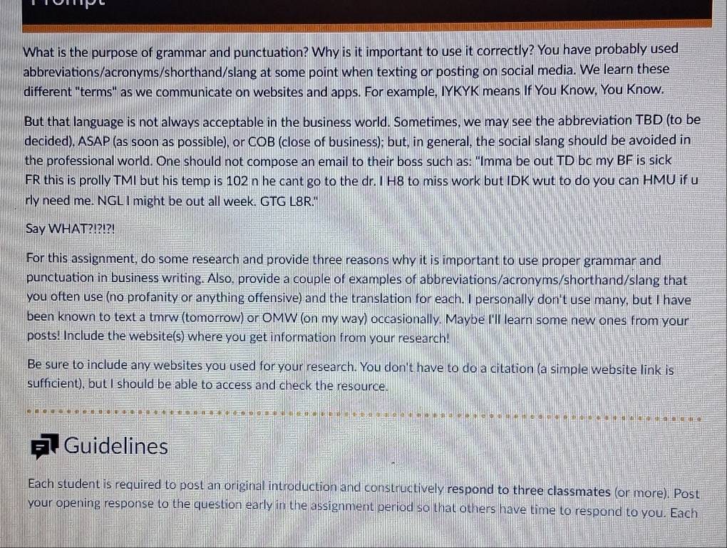 Solved: What is the purpose of grammar and punctuation? Why is it ...