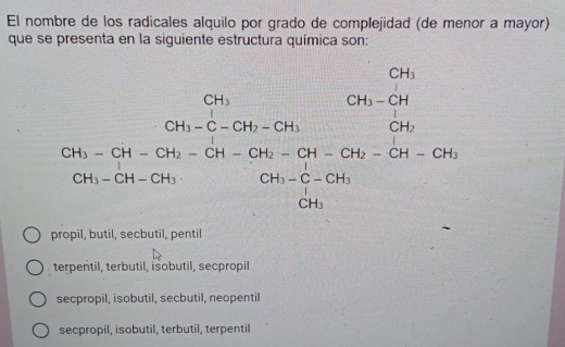 Resuelto:El nombre de los radicales alquilo por grado de complejidad ...