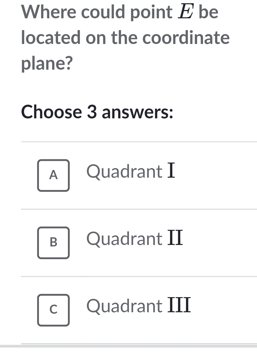 Solved: Where could point E be located on the coordinate plane? Choose ...