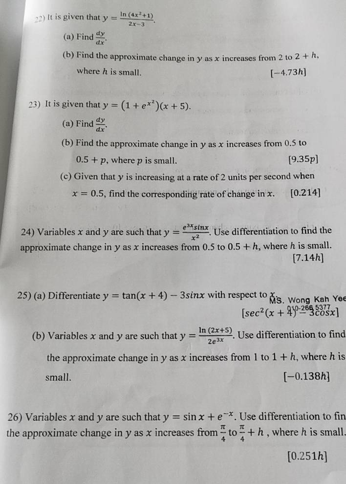 Selesai:It is given that y= (ln (4x^2+1))/2x-3 . (a) Find dy/dx . (b ...