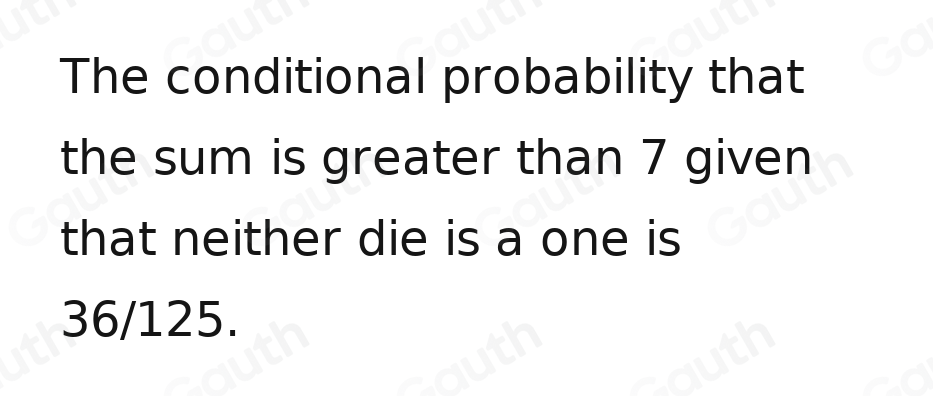 Solved: Find the conditional probability, in a single roll of two fair ...