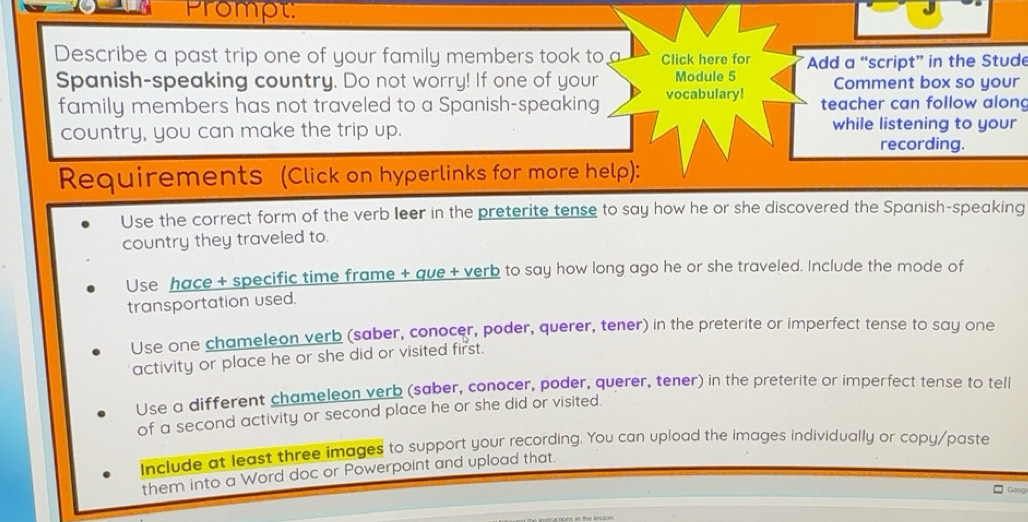 Solved: Prompt Describe a past trip one of your family members took to ...
