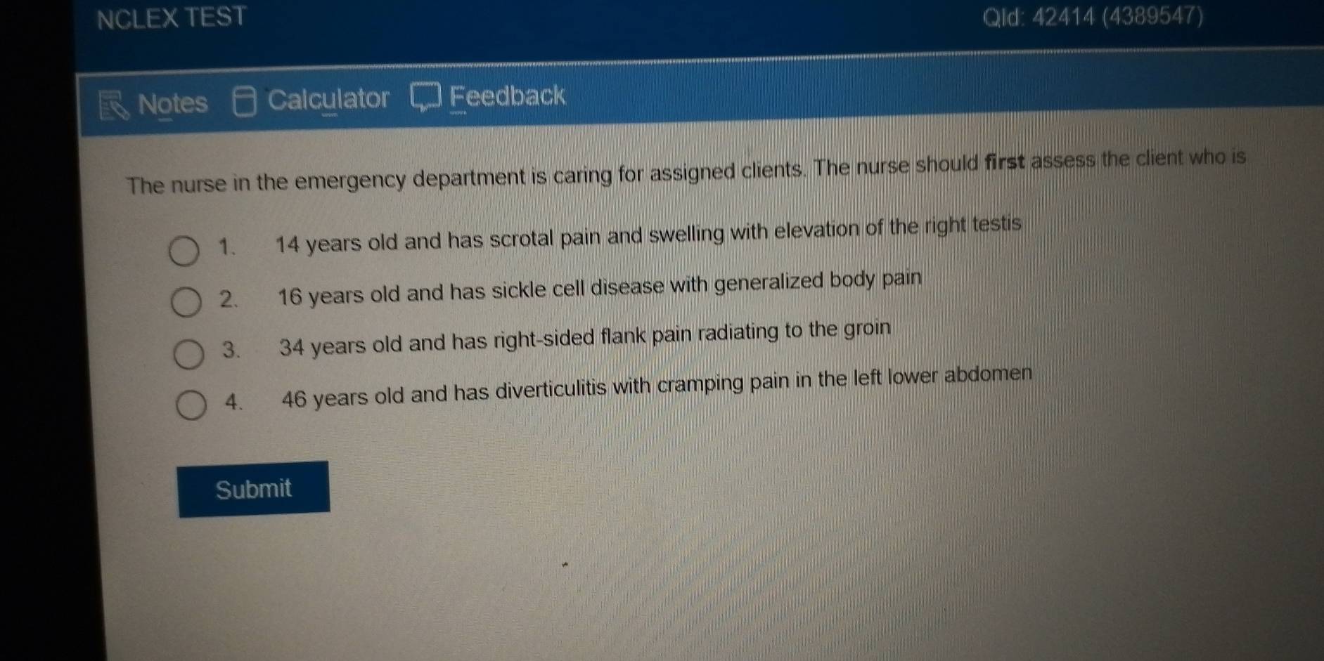 Solved: NCLEX TEST Qld: 42414 (4389547) Notes Calculator Feedback The ...