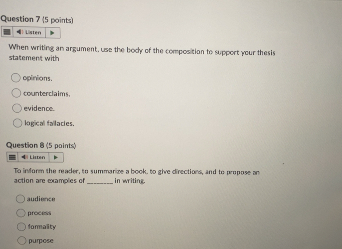 Solved: Listen When writing an argument, use the body of the ...