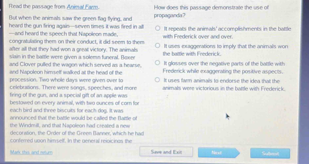Solved: Read the passage from Animal Farm. How does this passage ...