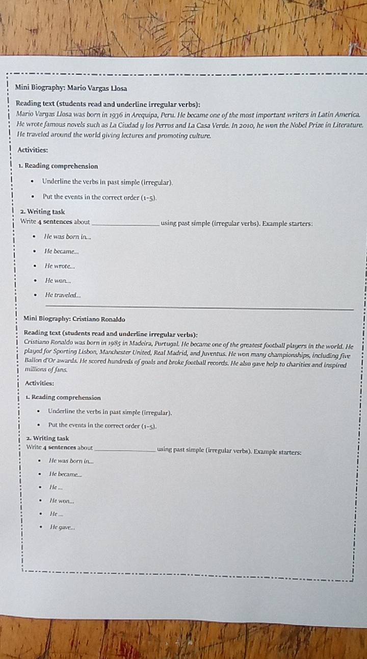 Resuelto:Mini Biography: Mario Vargas Llosa Reading text (students read ...