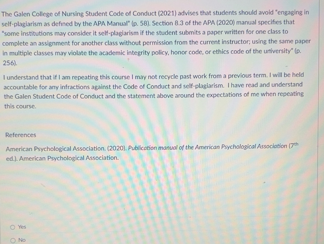 Solved: The Galen College of Nursing Student Code of Conduct (2021 ...