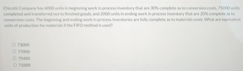 Solved: Chicotti Company has 6000 units in beginning work in process ...