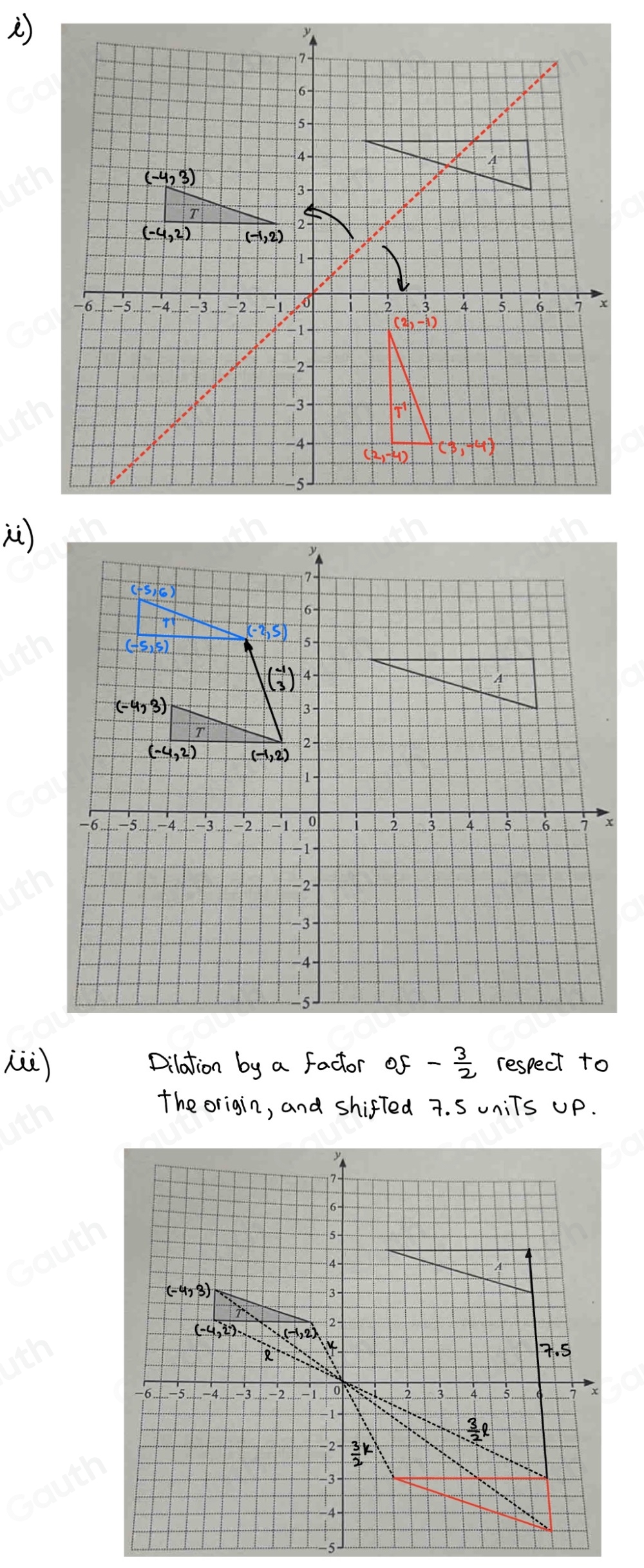 Solved: 3 (i) Draw the image of triangle T after a reflection in the ...