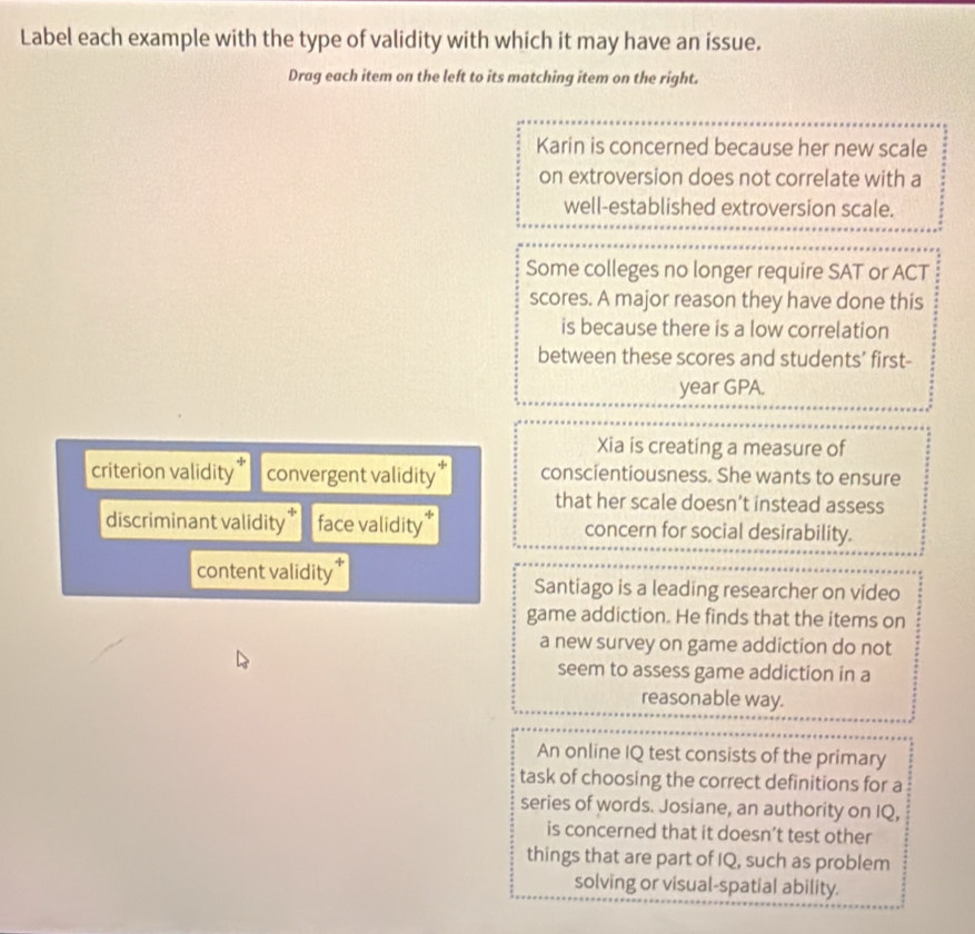 Solved: Label each example with the type of validity with which it may ...