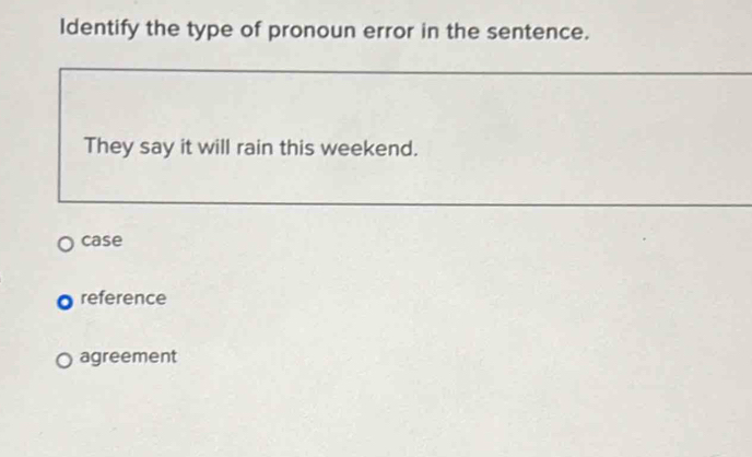 Solved: Identify the type of pronoun error in the sentence. They say it ...