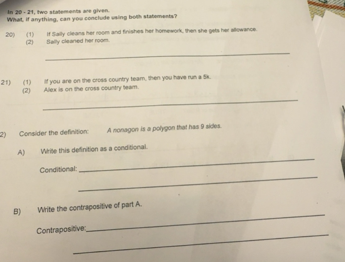 Solved: In 20 - 21, two statements are given. What, if anything, can you conclude using both ...