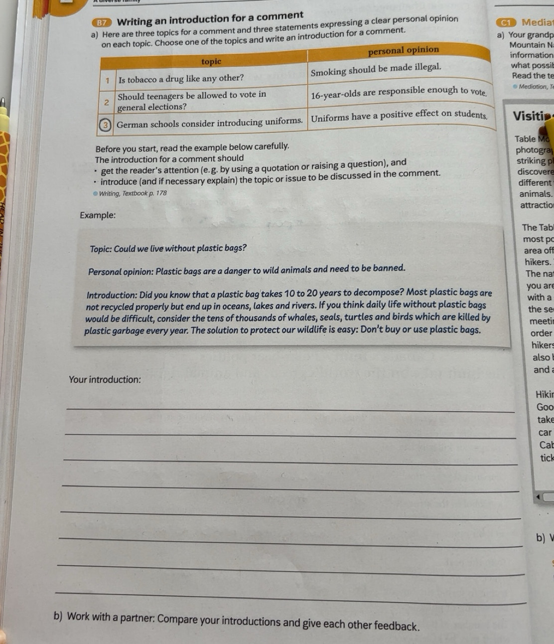 Gelöst:B7 Writing an introduction for a comment a) Here are three ...