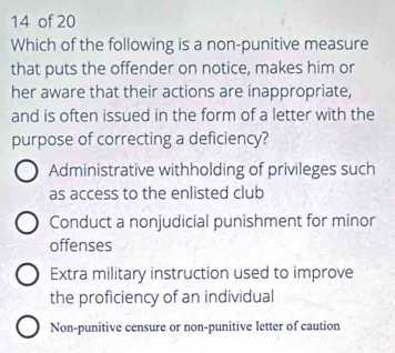 Solved: of 20 Which of the following is a non-punitive measure that ...