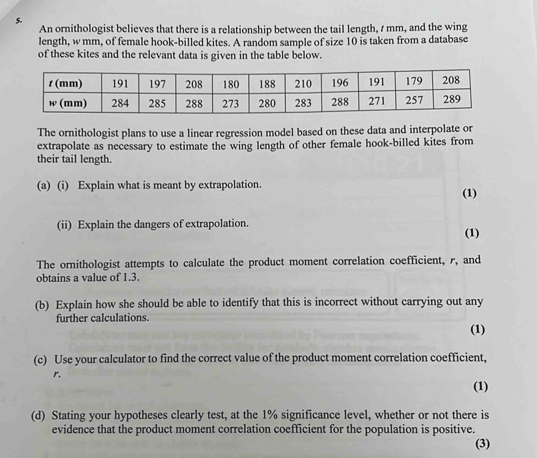 Solved: An ornithologist believes that there is a relationship between ...