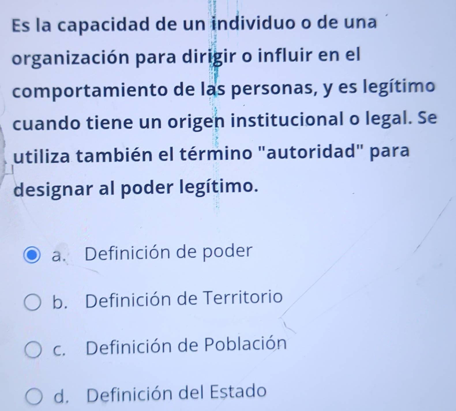 Resuelto:Es la capacidad de un individuo o de una organización para ...
