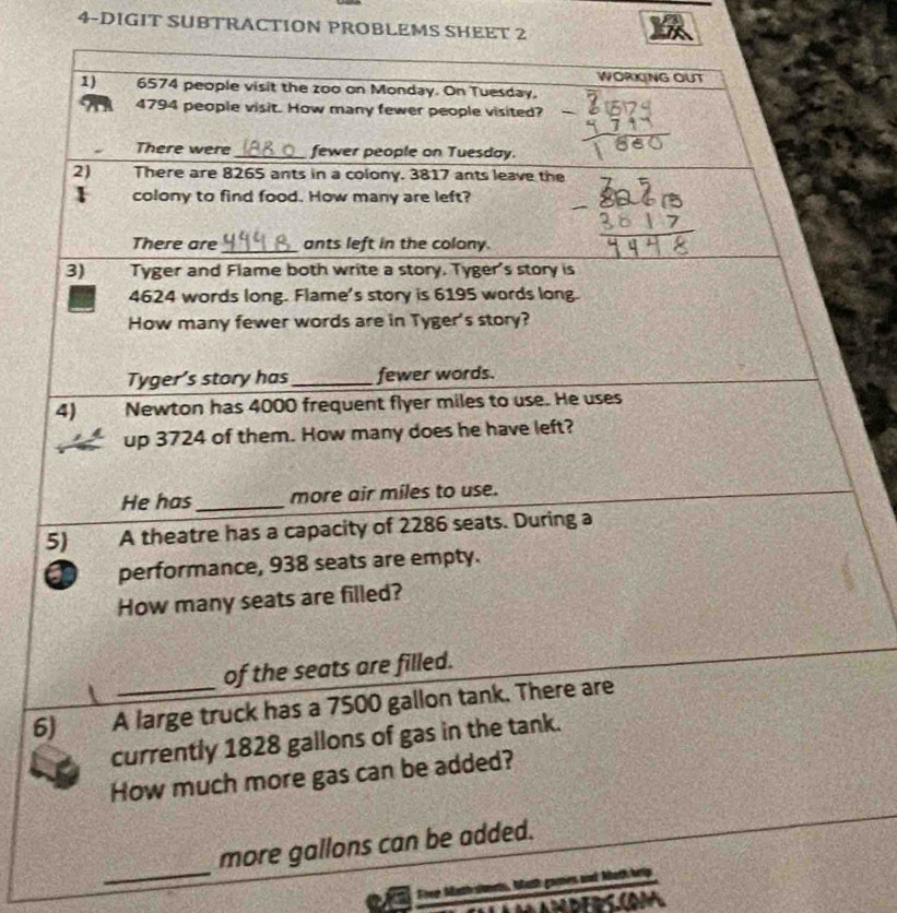 Solved: 4-DIGIT SUBTRACTION PROBLEMS SHEET 2 6 _ Fren Math stnets, Math ...