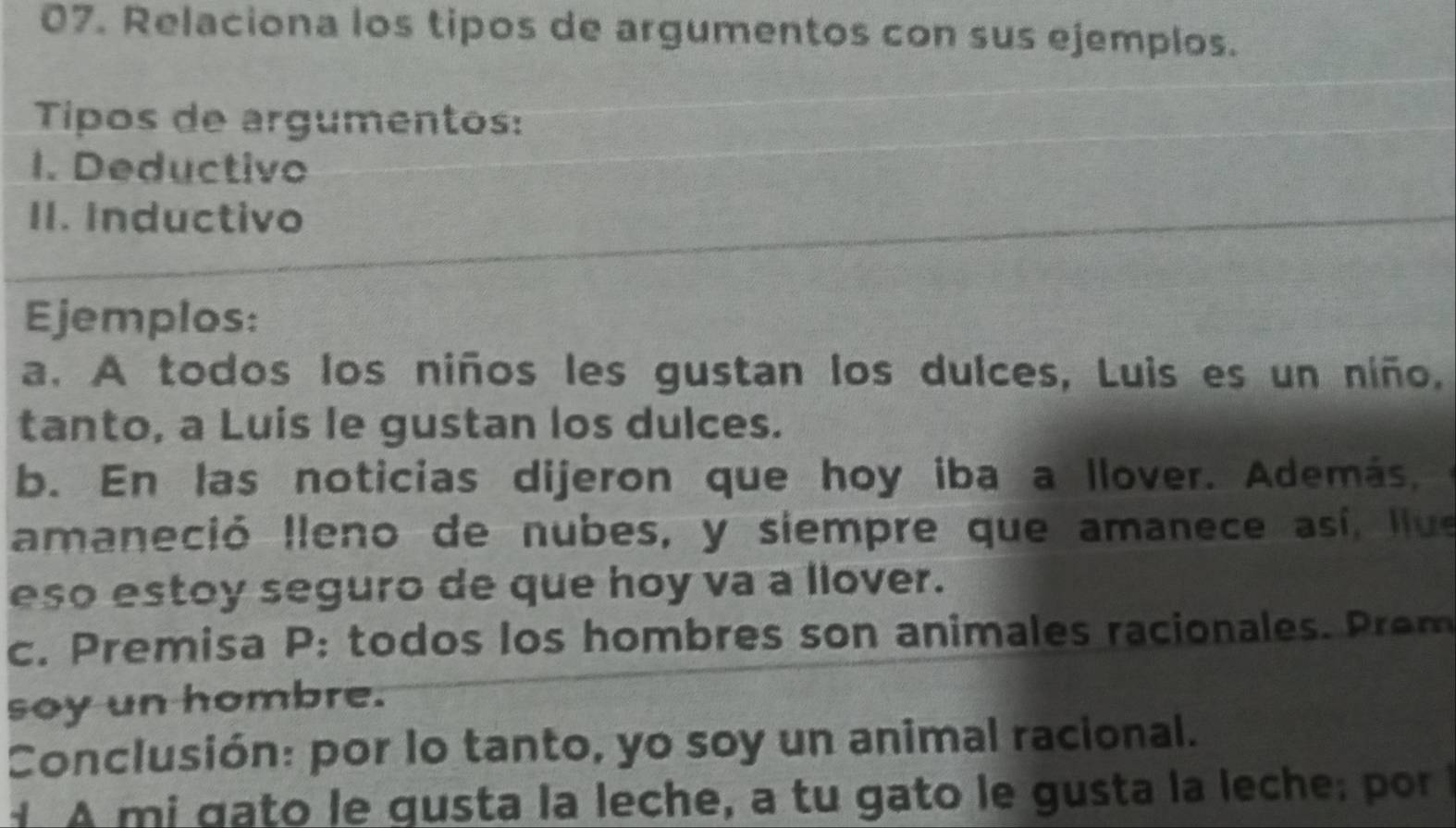 Resuelto:Relaciona los tipos de argumentos con sus ejemplos. Tipos de ...