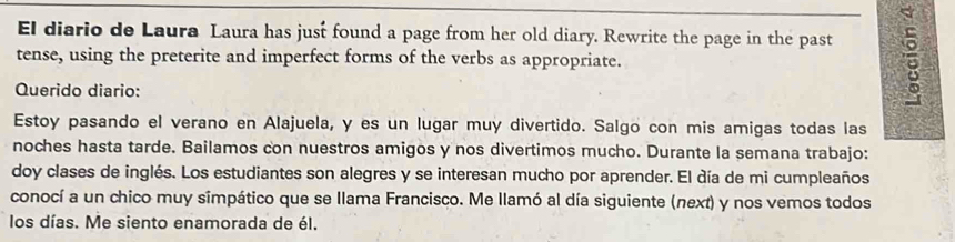 Solved: El diario de Laura Laura has just found a page from her old ...