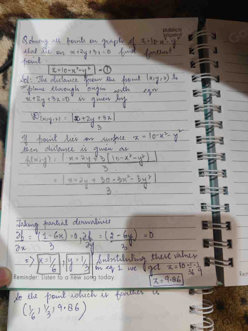 Solved: Among all the points on the graph of z=10-x^2-y^2 that lie ...