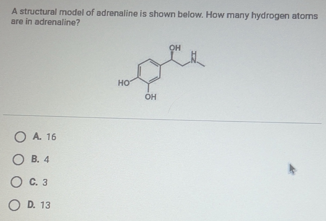 Solved: A structural model of adrenaline is shown below. How many ...