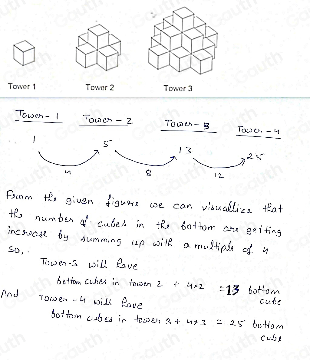 Solved: Here is a picture of three towers. Not all the cubes can be seen in the towers. Tower 1 ...