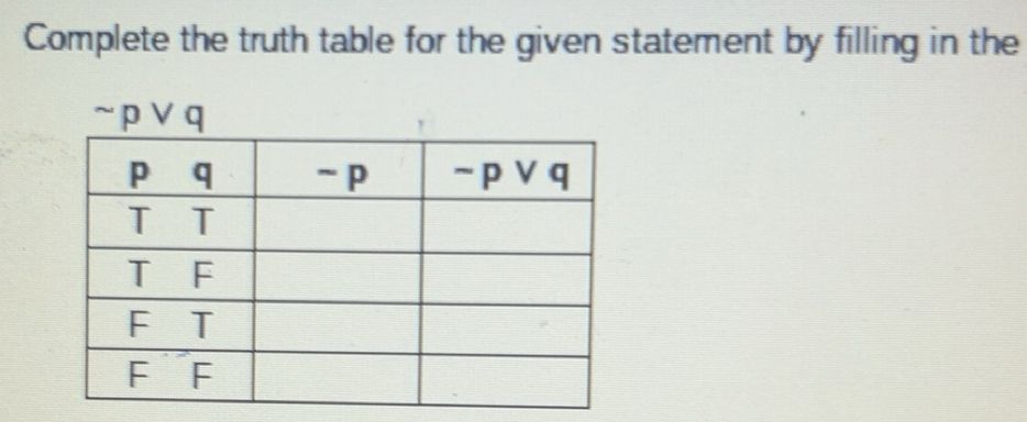 Solved: Complete the truth table for the given statement by filling in ...