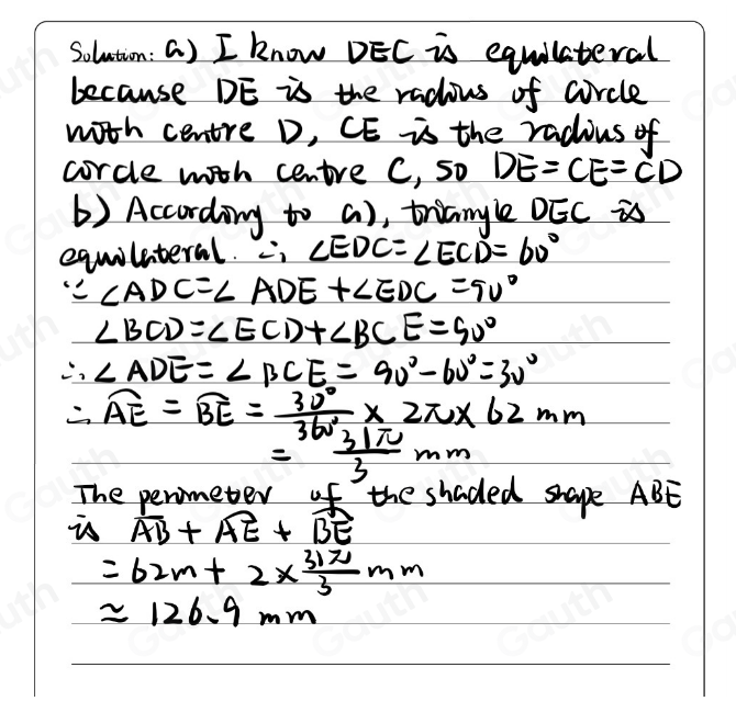 Solved: ABCD is a square with a side length of 32 mm. AC is an arc of a ...