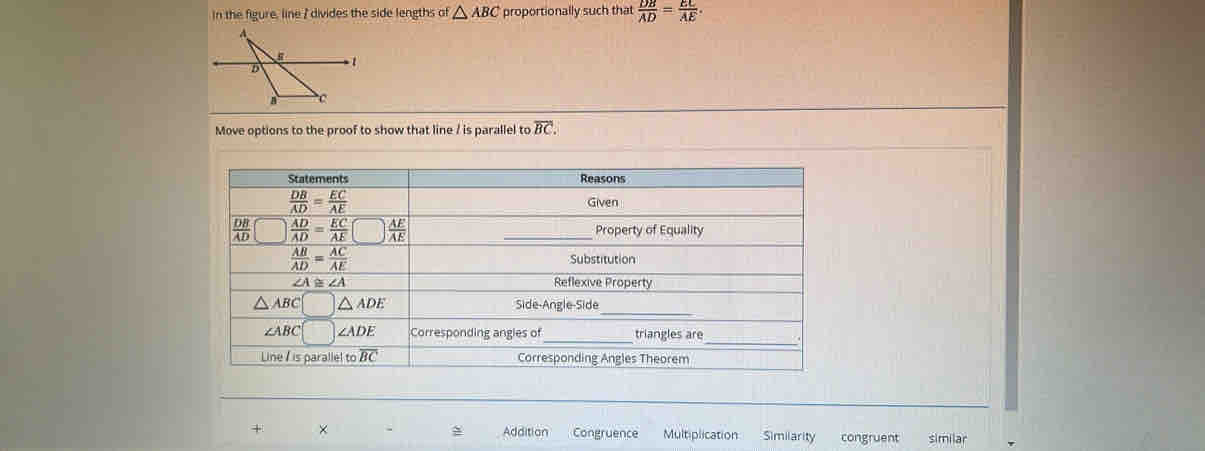 in the figure, line / divides the side lengths a ABC proportionally ...
