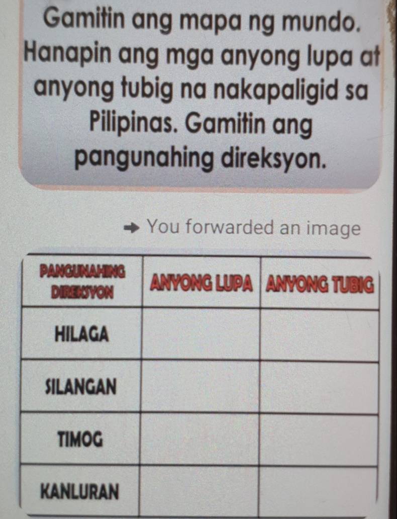 Solved: Gamitin ang mapa ng mundo. Hanapin ang mga anyong lupa at ...
