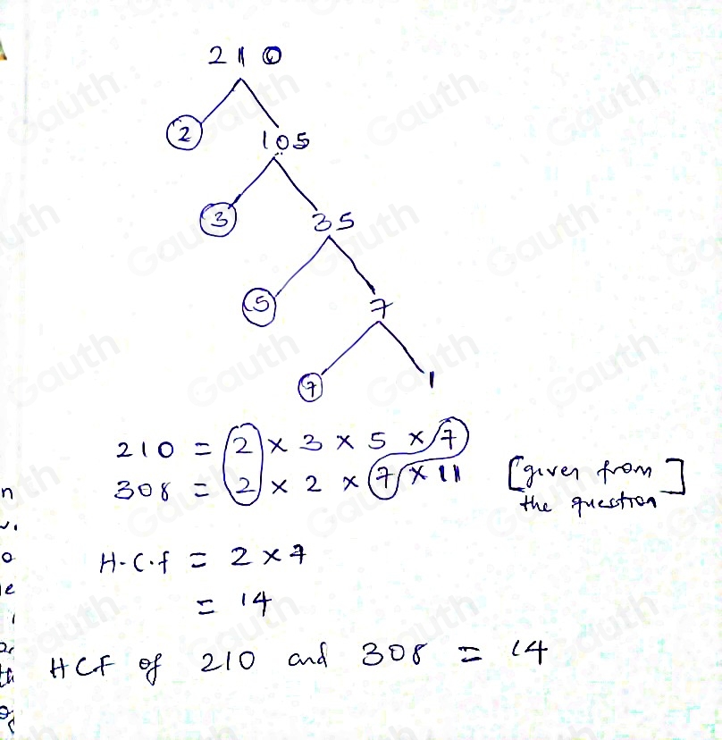Solved: The prime factor tree for 308 is given below. Draw the prime factor tree for 210 and use ...